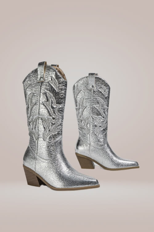 Silver Cowboy Boots - Mid-Calf Metallic