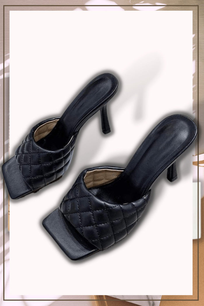 Diamond Peep Toe High Heel Slipper Sandals - Black - TGC Boutique