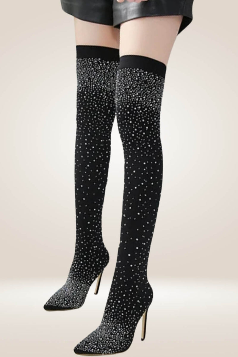 Glitter High Heels Black Over The Knee Boots