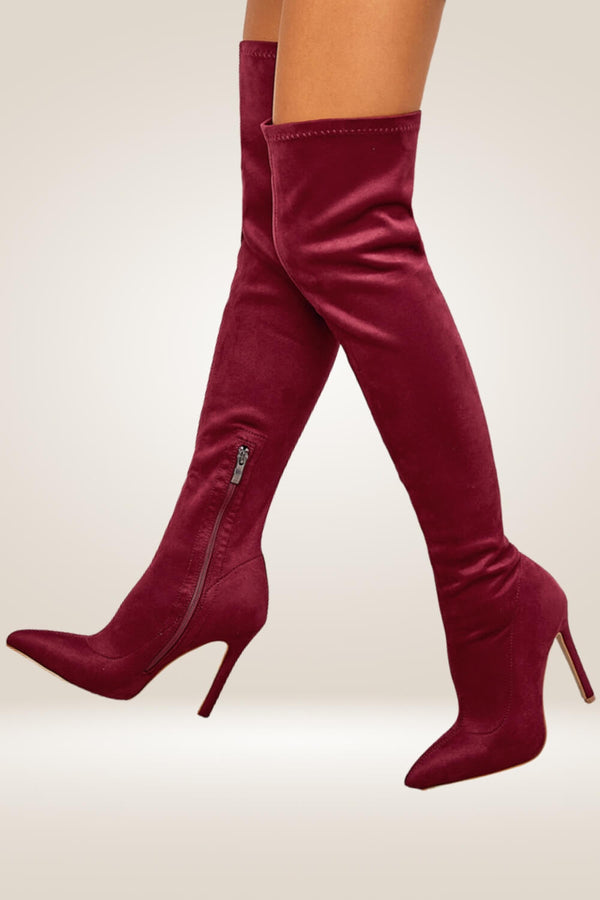 High Heel Wine Red Over The Knee Boots - TGC Boutique