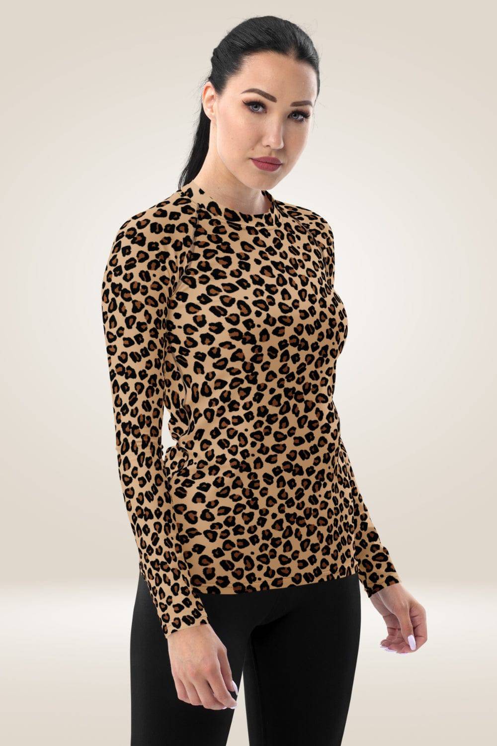 Leopard Print Rash Guard Long Sleeve Top - TGC Boutique