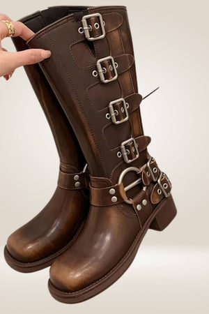 Mid-Calf High Knight Buckle Boots