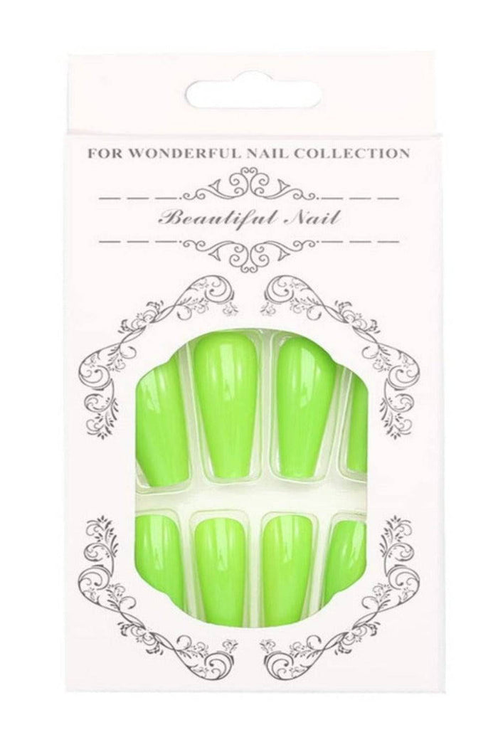 Press On Nails Long Shiny Coffin Tip False Nail Kit - Neon Green - TGC ...