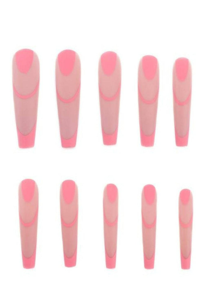 Press On Nails Matte Glossy Neon French Tip Coffin Nail Kit - TGC Boutique