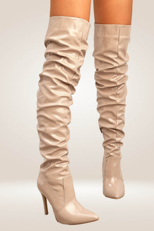 Shiny Tan Over The Knee Boots - TGC Boutique