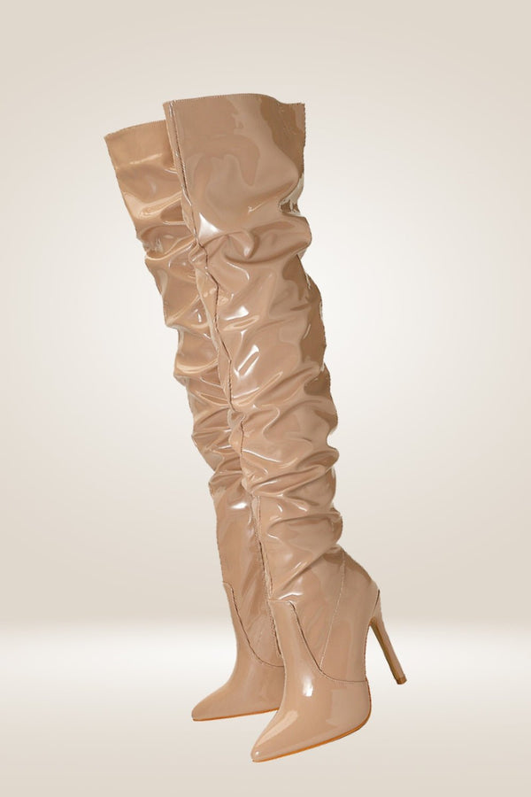Shiny Tan Over The Knee Boots - TGC Boutique