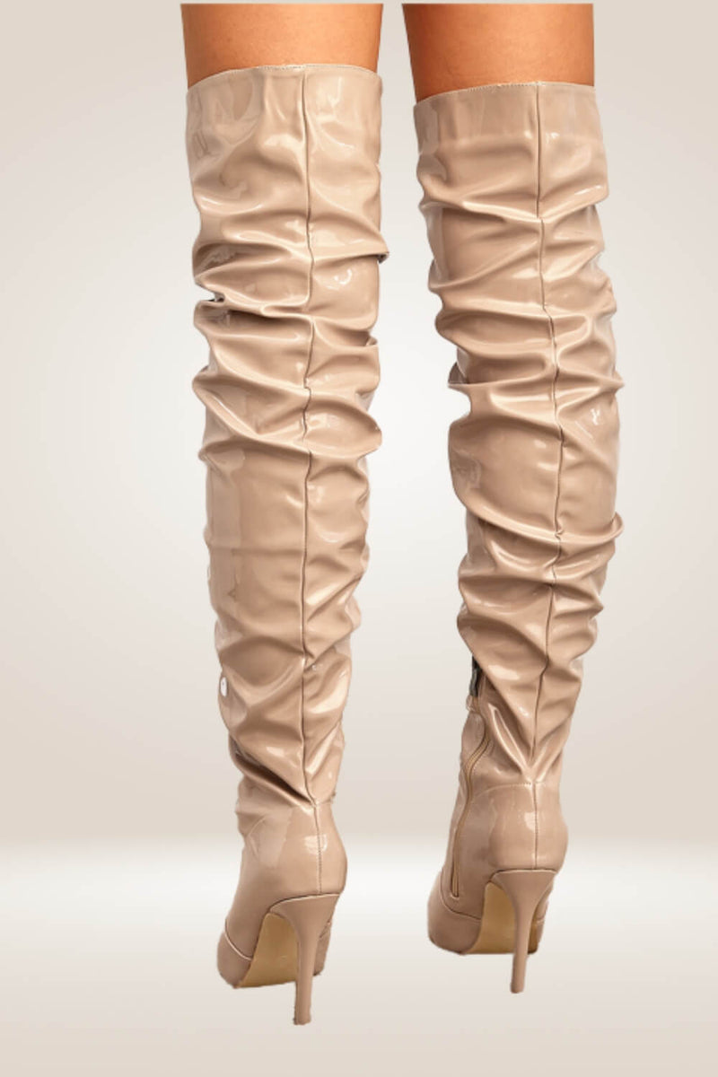 Shiny Tan Over The Knee Boots - TGC Boutique
