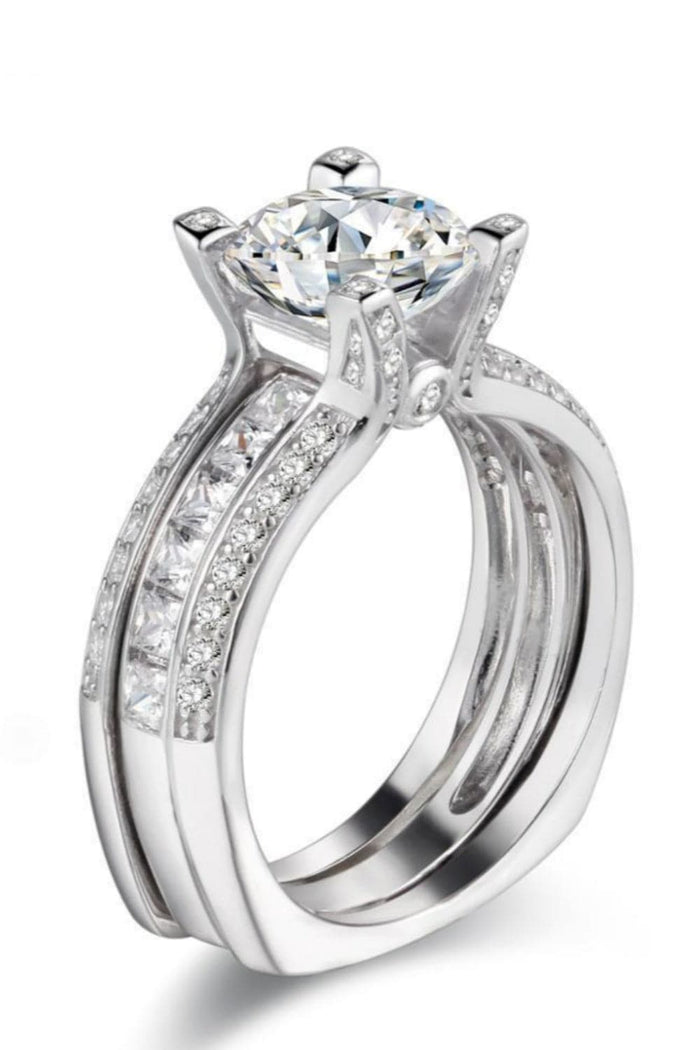 Square Cut Sterling Silver Wedding Ring Set - TGC Boutique